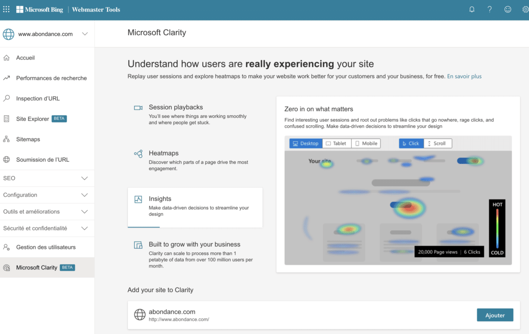 Les Bing Webmaster Tools accueillent Clarity, l'Analytics de Microsoft ...